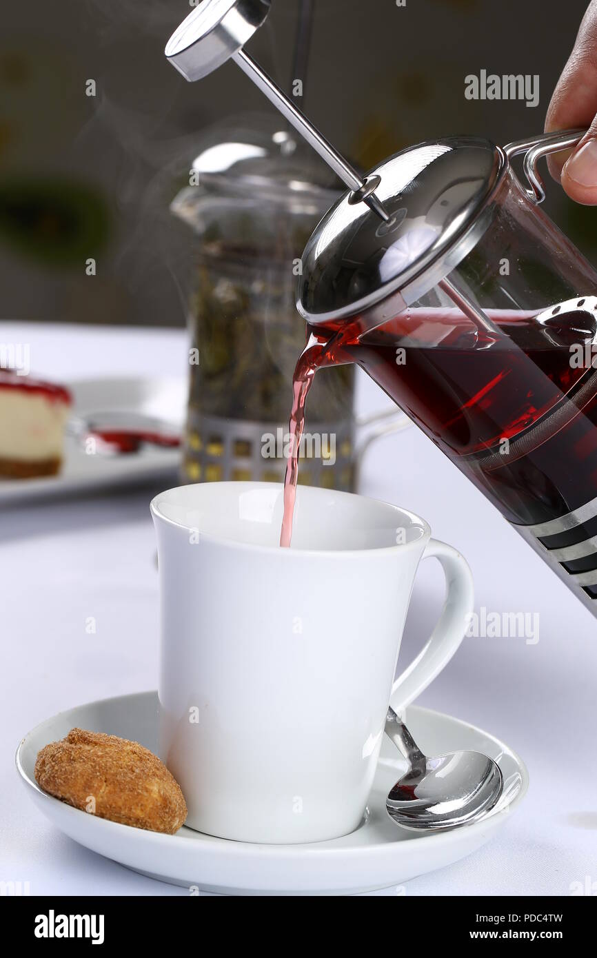 French press with cup of tea Stock Photo - Alamy