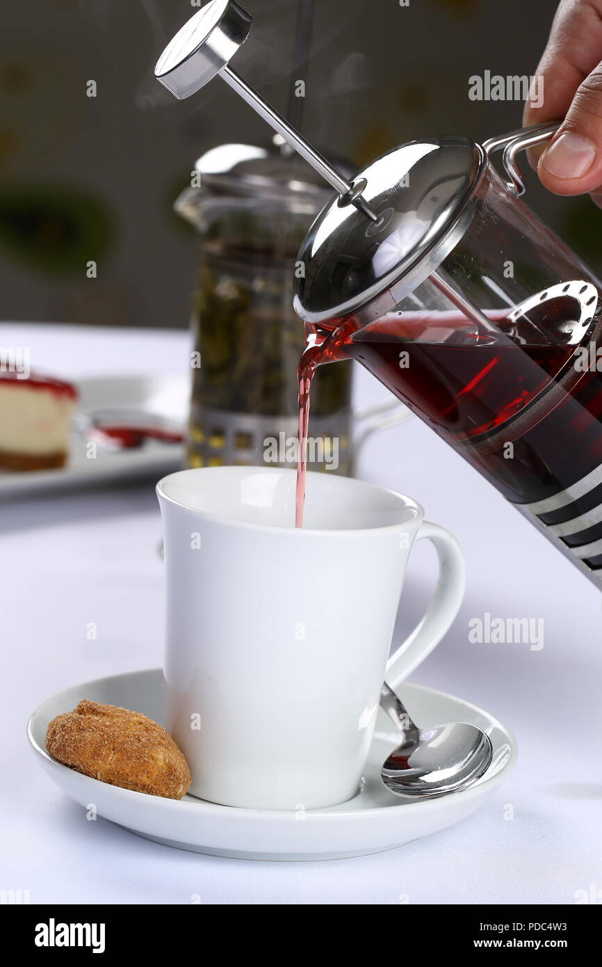 French press with cup of tea Stock Photo - Alamy