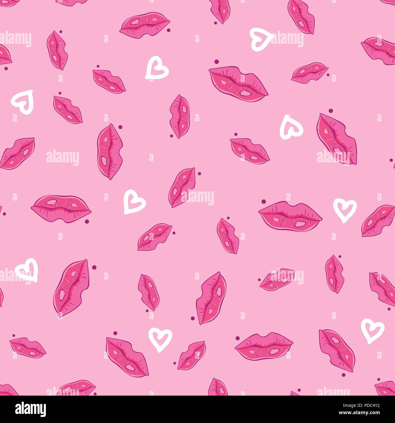Kiss lips with heart seamless pattern. Vector illustration isolated on ...