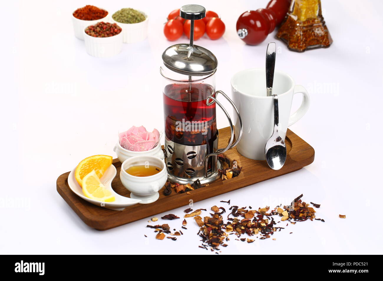 French press with cup of tea Stock Photo - Alamy