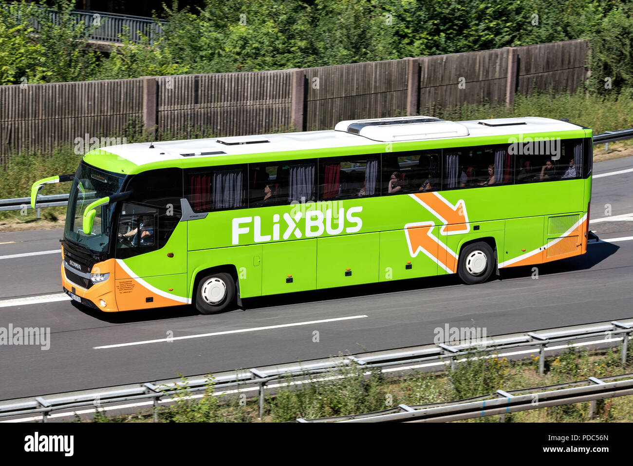 Flixbus intercity bus on motorway. Flixbus is a brand which offers ...