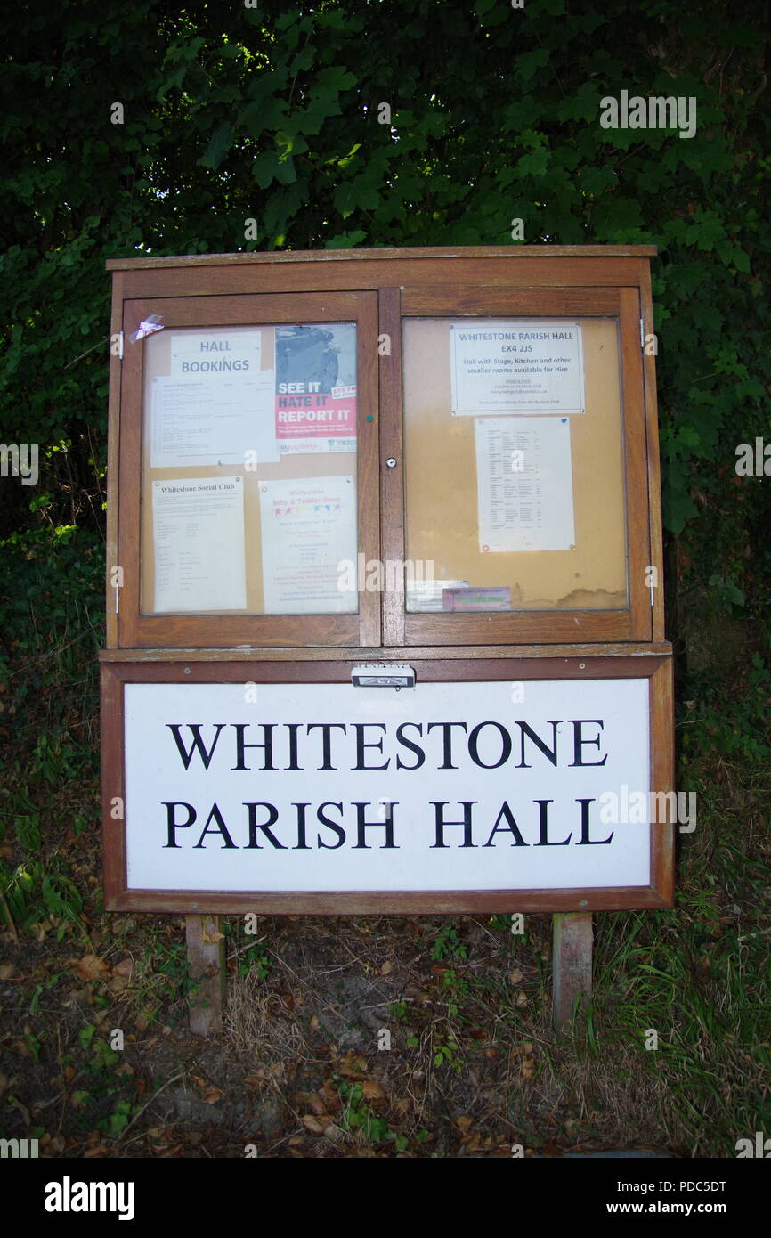 Whitestone Parish Hall Notice Board Sign. Exeter, Devon, UK Stock Photo ...