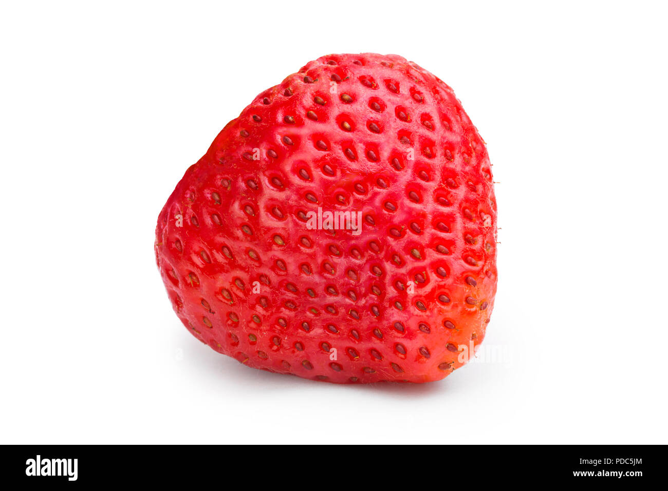 One ripe strawberry without green leaves isolated on white background ...