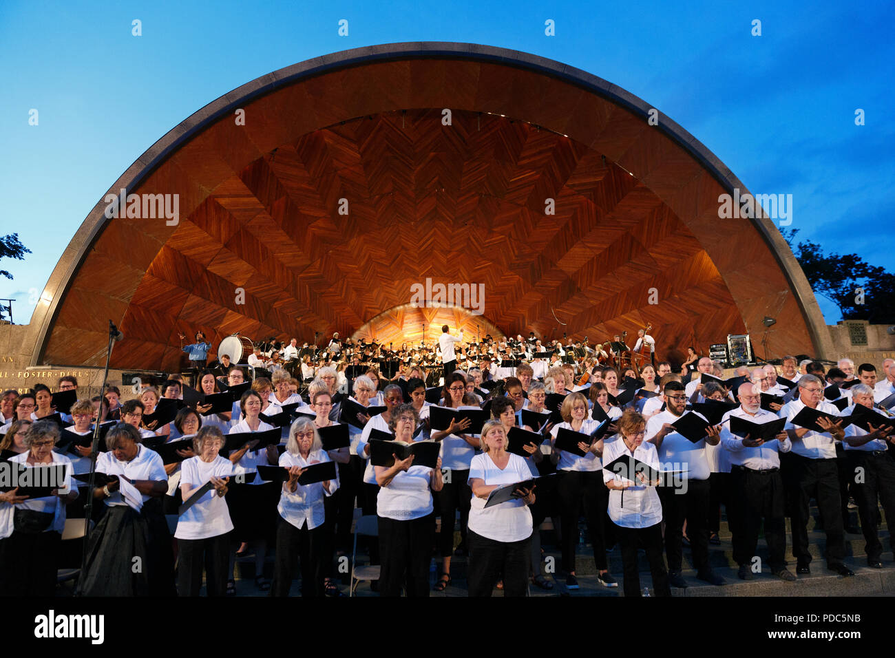 The Boston Landmarks Orchestra performs at the Hatch Shell in Boston ...