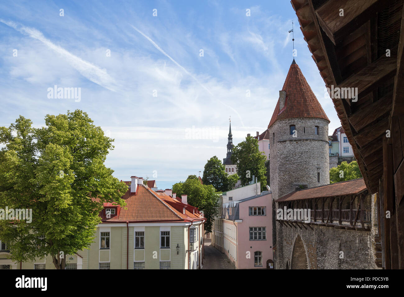 Old buildings, medieval city wall (or Town Wall or Walls of Tallinn ...
