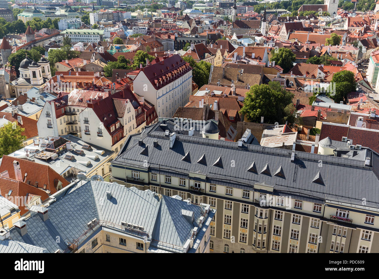 Roofs of old buildings at the Old Town in Tallinn, Estonia, viewed from ...
