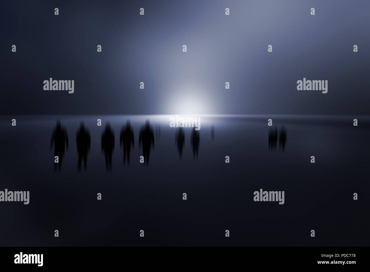 Mysterious blurred people walking in a dark blue background Stock Photo ...