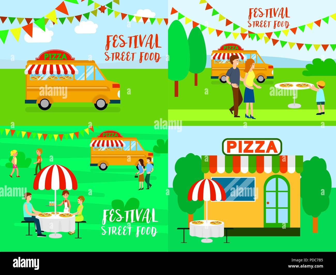 Pizza festival food banner concept set, flat style Stock Vector Image ...