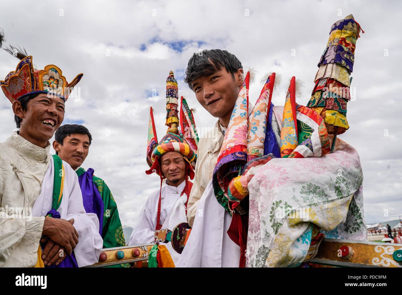 Damxung, China's Tibet Autonomous Region. 8th Aug, 2018. A herdsman(R ...