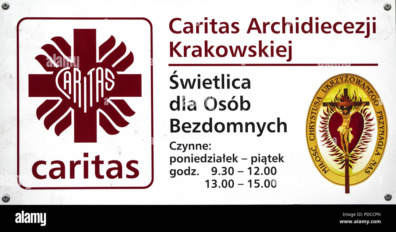 Krakow, Poland. 20th Mar, 2018. Caritas logo. Caritas Internationalis ...