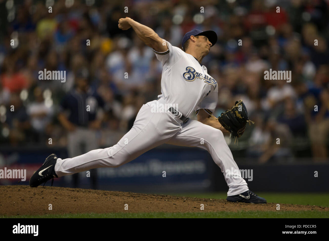 August 7, 2018: Milwaukee Brewers relief pitcher Jacob Barnes #50 ...