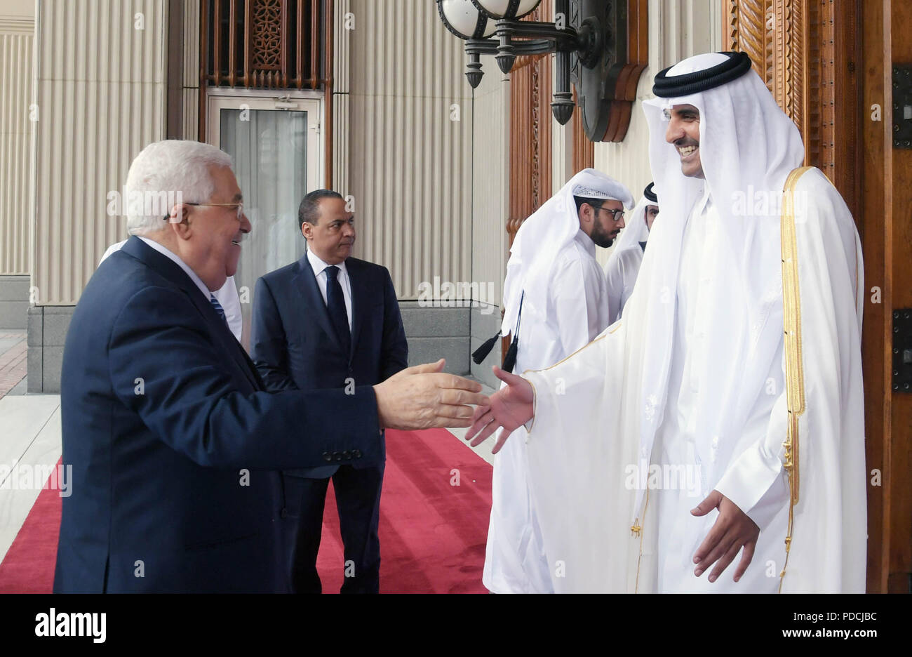 Doha, Doha, Qatar. 9th Aug, 2018. Palestinian President Mahmoud Abbas meets with Qatar Emir ...
