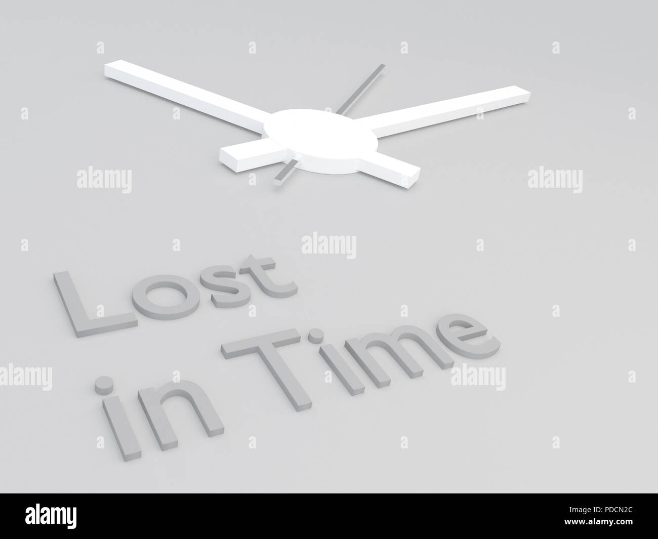 3D illustration of Lost in Time title with a clock as a background ...