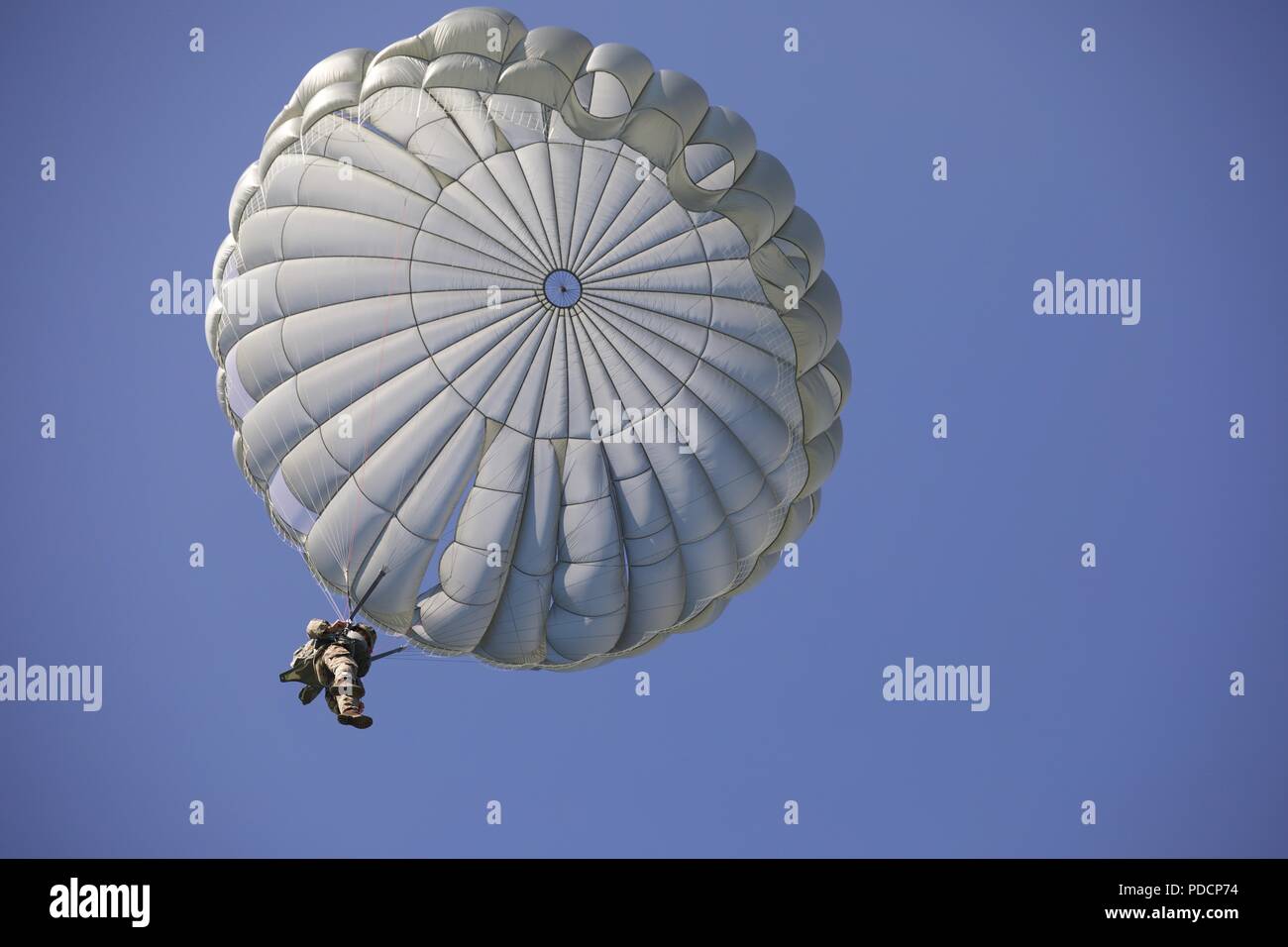 A U.S. Army Paratrooper descends using his MC-6 parachute onto Castle ...
