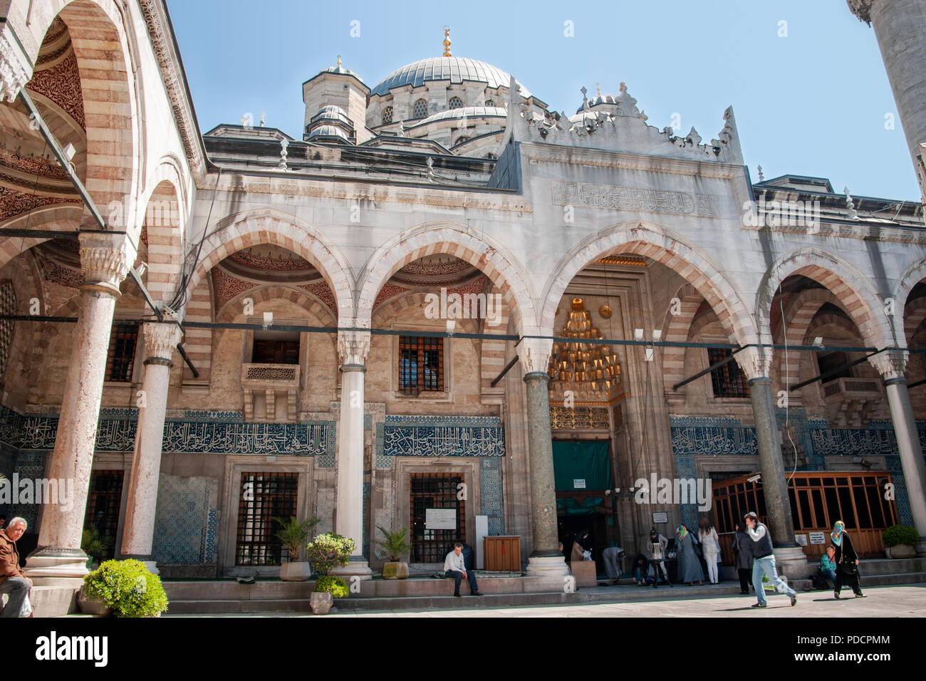 ISTANBUL, TURKEY - APRIL, 30: The courtyard of the famous New mosque ...