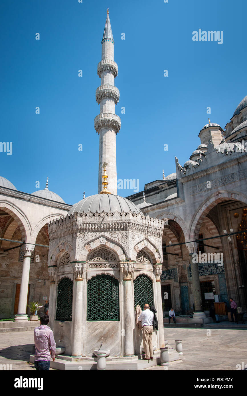 ISTANBUL, TURKEY - APRIL, 30: The courtyard of the famous New mosque ...