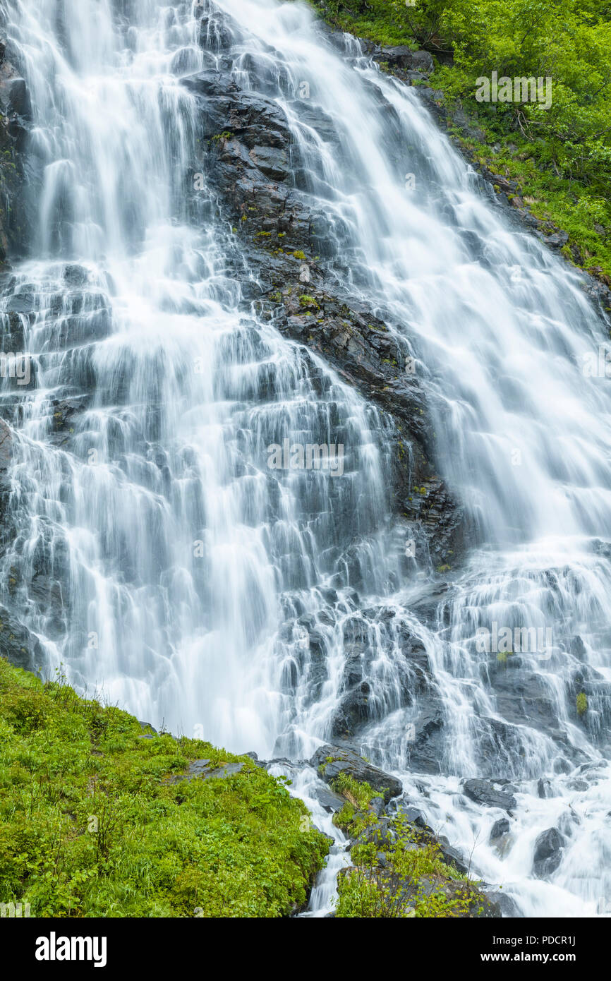 Closeup of waterfalls on the Richardson Highway in Keystone Canyon in ...