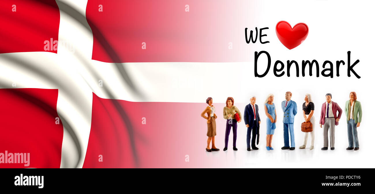 we love Denmark, A group of people pose next to the flag of Denmark ...