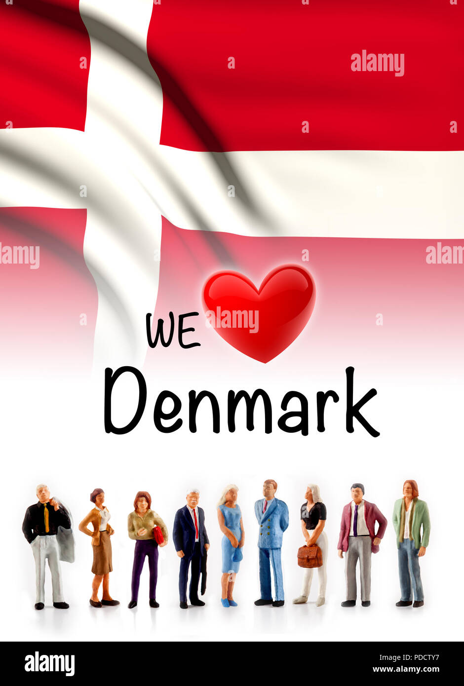 we love Denmark, A group of people pose next to the flag of Denmark ...