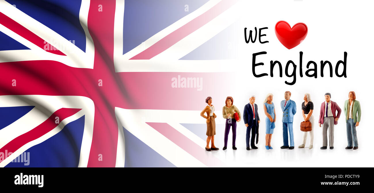 we love England, A group of people pose next to the English flag Stock ...