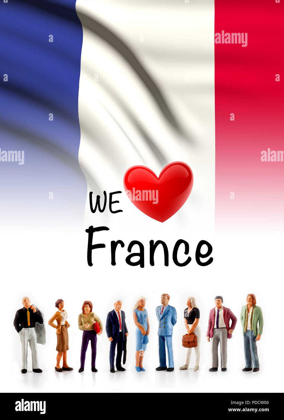 we love France, A group of people pose next to the French flag Stock ...