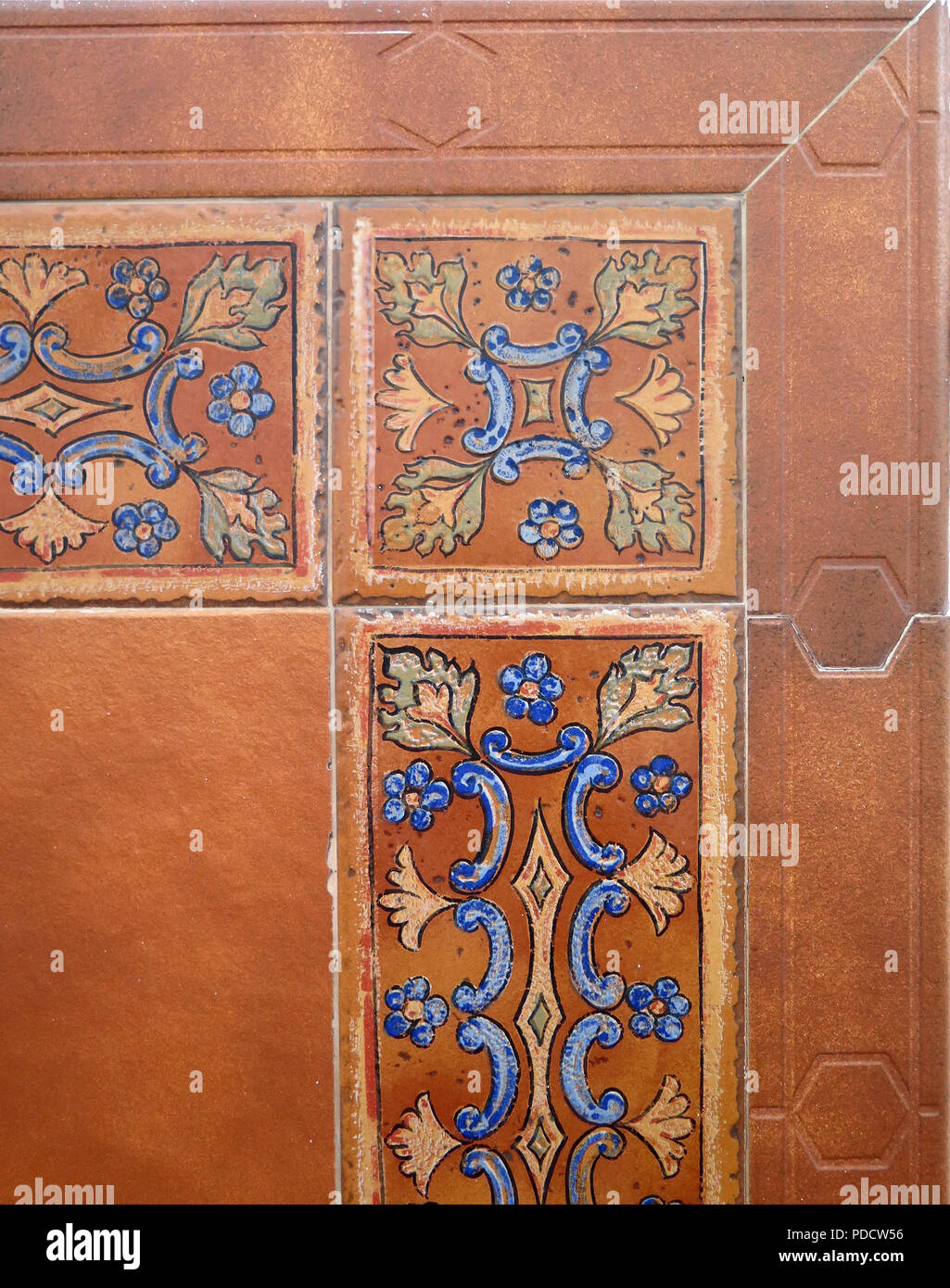 Colorful ceramic tiled corner of wall with in village in Andalusia ...