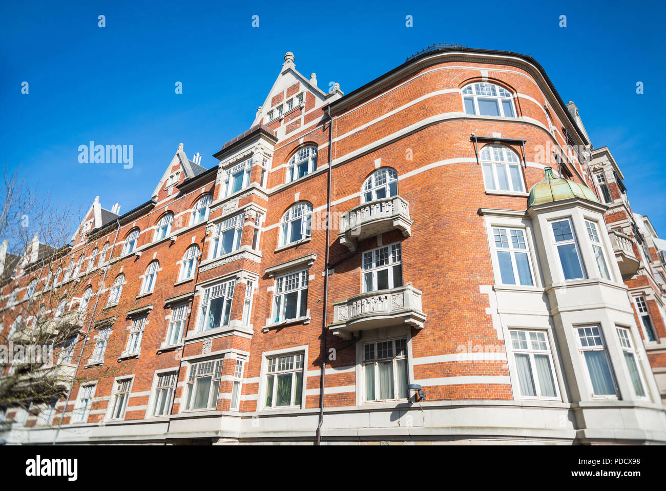 low angle view of building against blue cloudless sky in Copenhagen ...