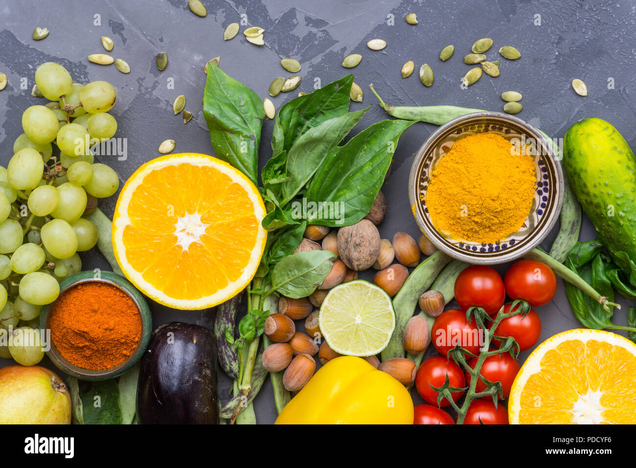 Healthy food background, frame of organic food. Ingredients for healthy ...
