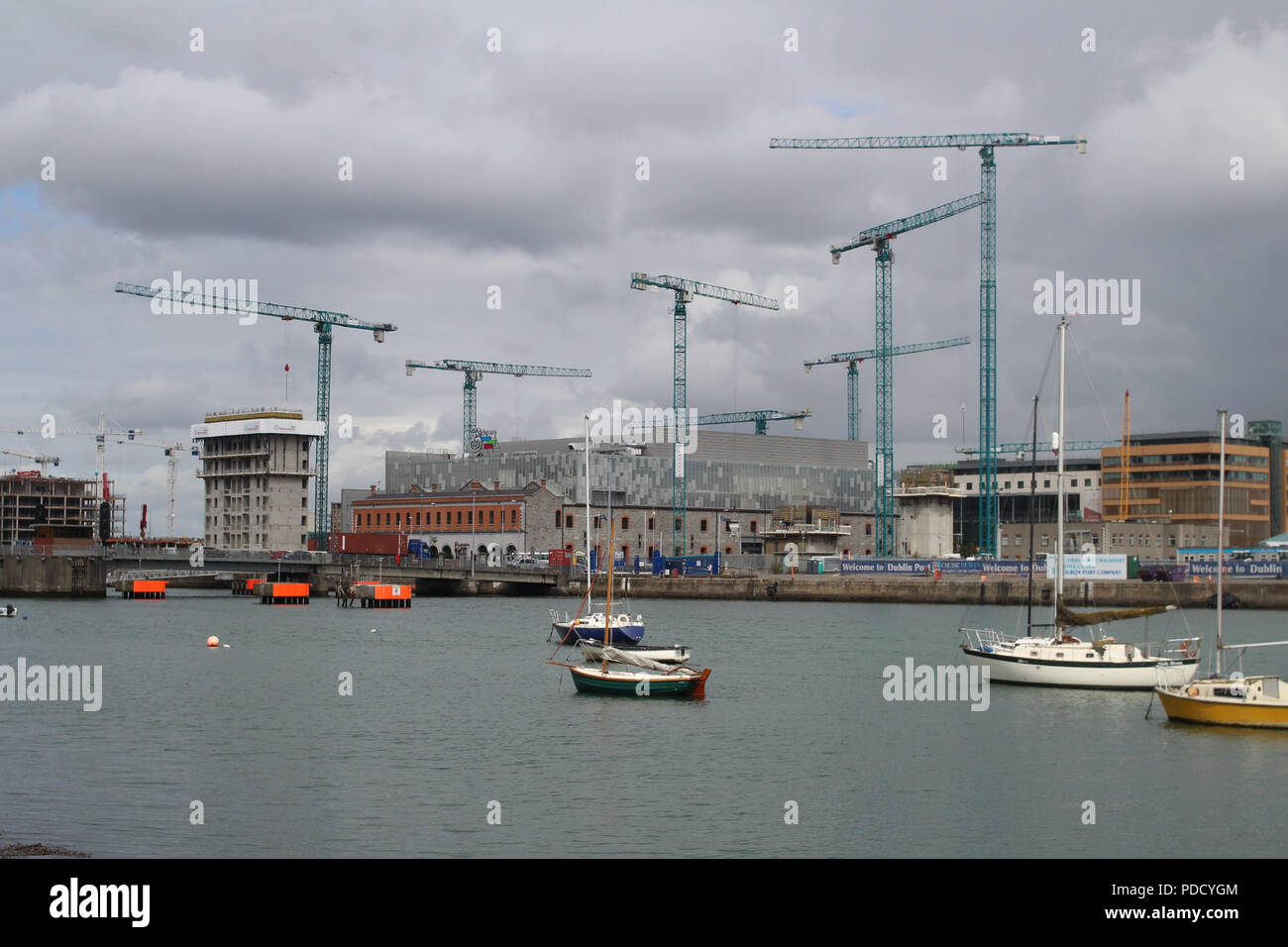 Construction cranes dotting the skyline on the north side of Dublin's ...