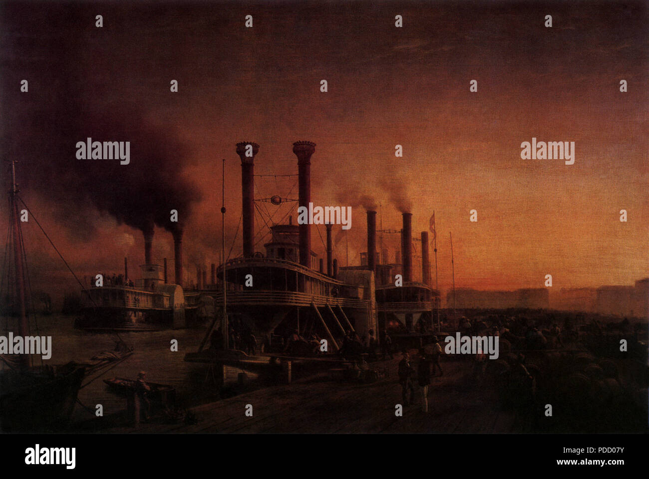 Large Steamboats at the Sugar Levee, Sebron, Hippolyte Victor Valen ...