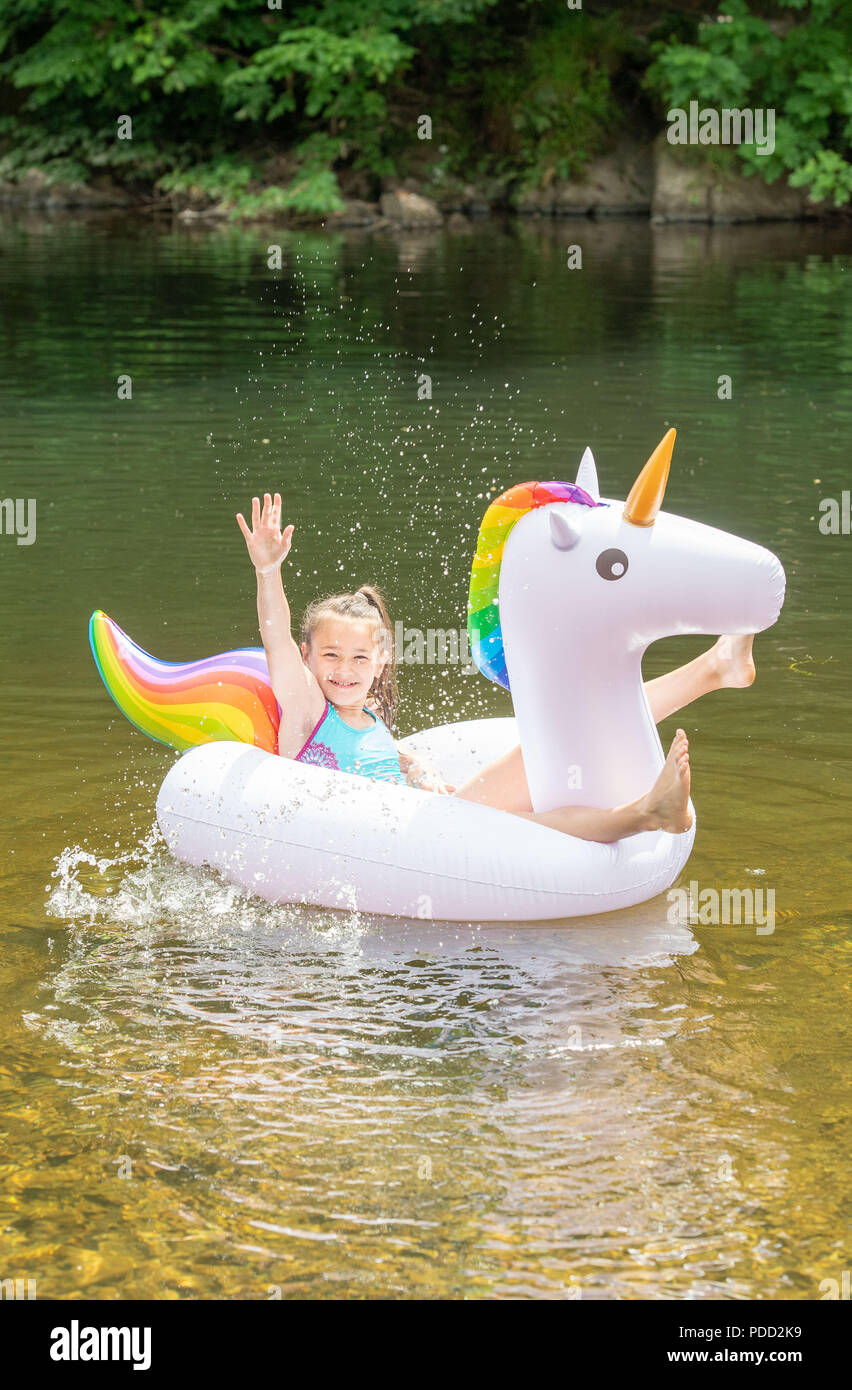 nine year old Macy MacKenzie from Peebles enjoys a dip in the river ...