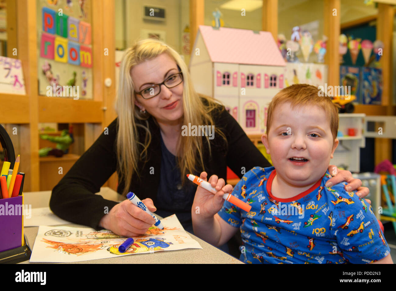 Karen Gray at the Sick Kids with her son Murray Gray aged five who is ...