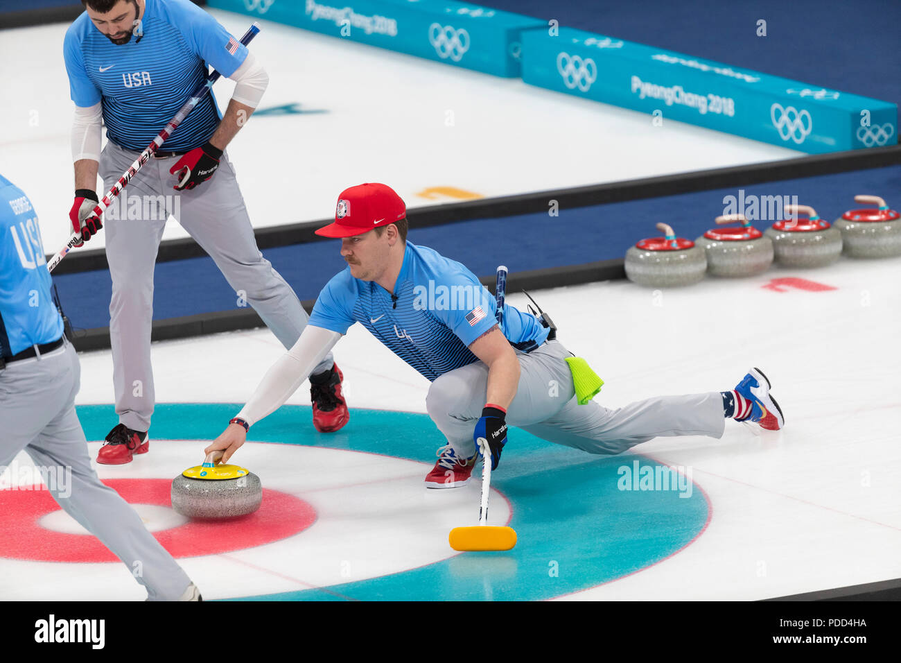 Matt Hamilton (USA) competing in the Team USA vs Team Sweden Curling ...