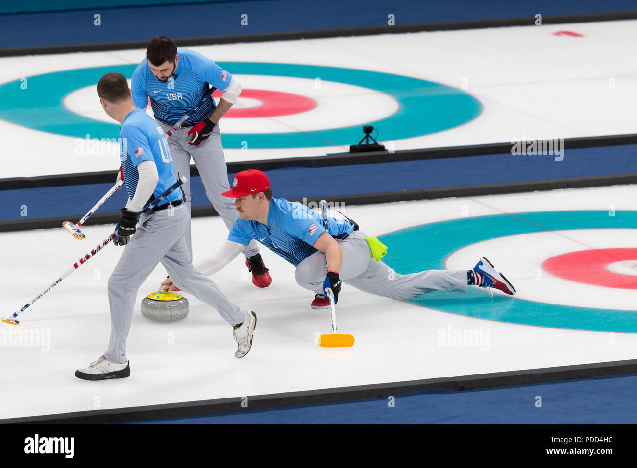 Matt Hamilton (USA) competing in the Team USA vs Team Sweden Curling ...