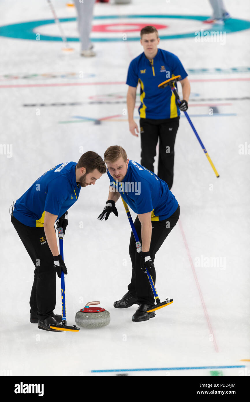Team USA vs Team Sweden competing in the Curling Gold Medal Game at the ...