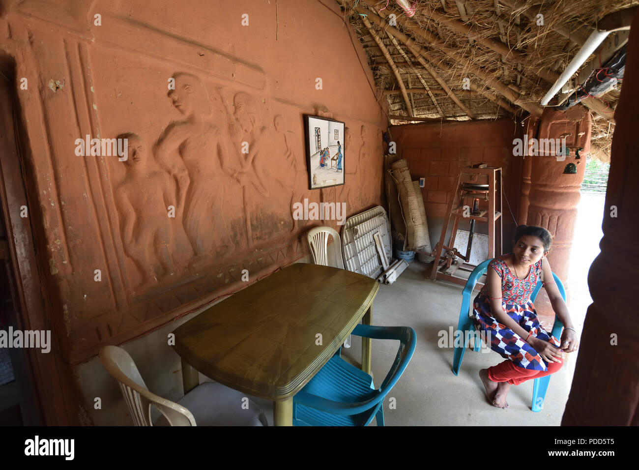 Tribal mud hut veranda of Bonerpukurdanga - a Santali village at Bolpur ...