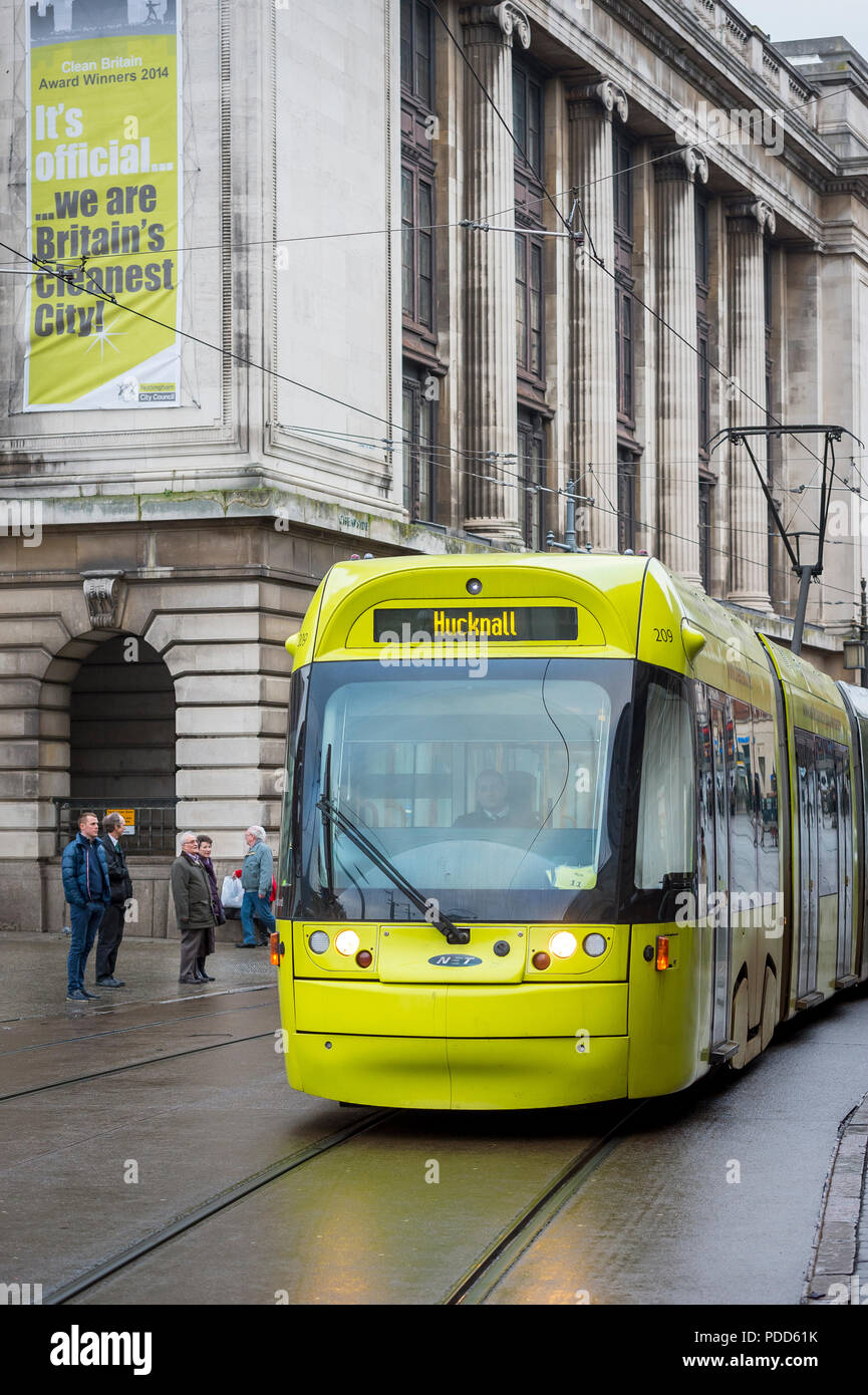 Nottingham Express Transit tram travelling through Nottingham city ...