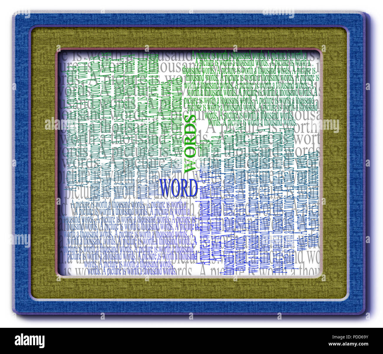 A conceptual artwork, words placed within a picture frame, illustrating ...