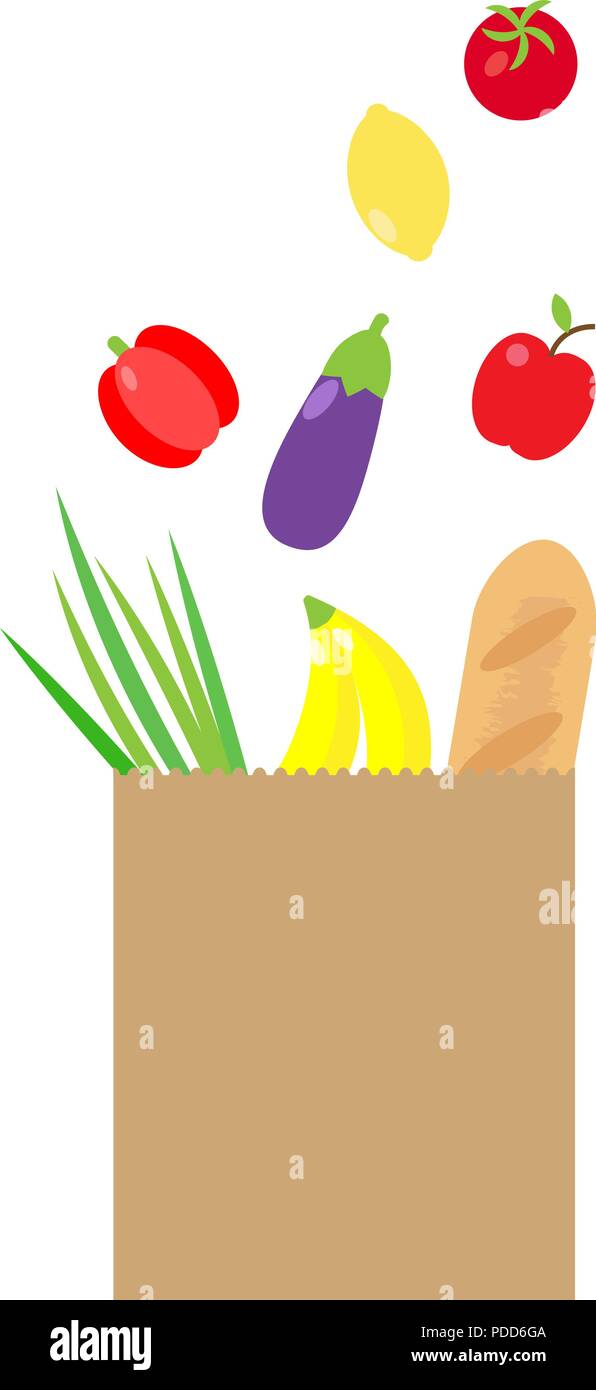 Vector illustration of paper package with fresh healthy produce ...