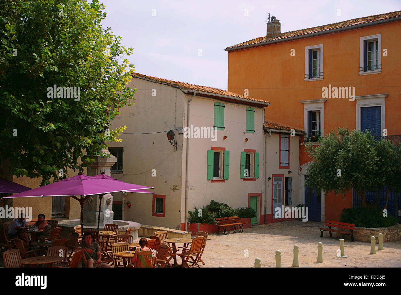Old houses around Place Juin 1907, Bages, Aude, Occitanie, France Stock ...