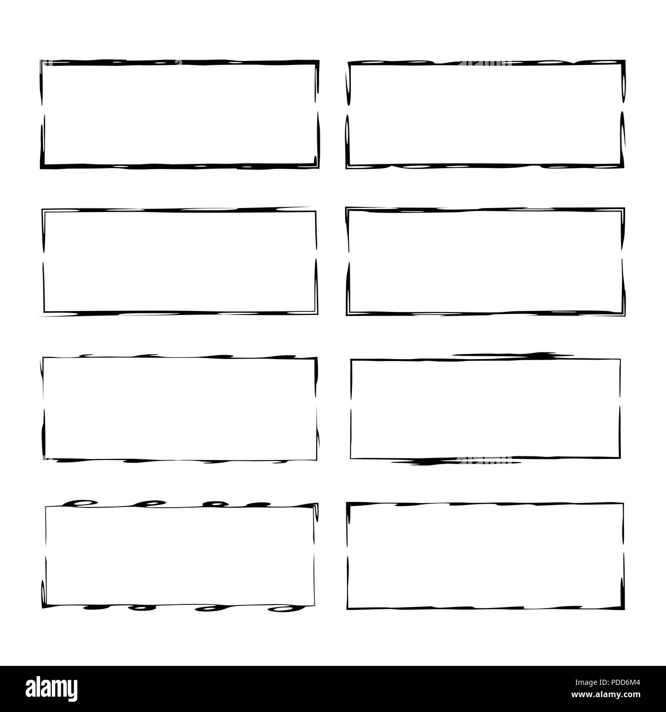 Set of black rectangle grunge frames. Geometric empty borders. Vector ...