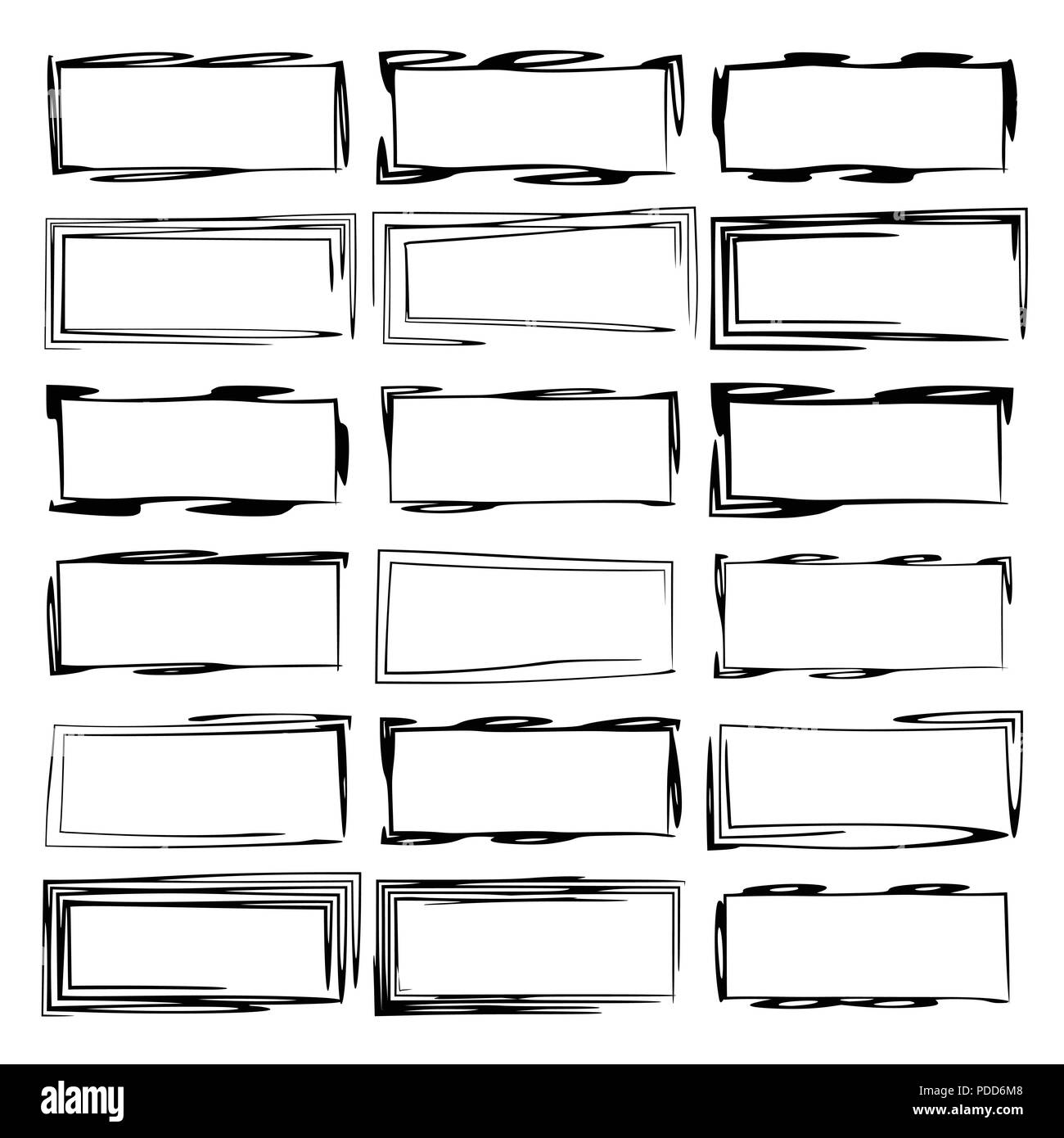 Set of black rectangle grunge frames. Geometric linear empty borders ...