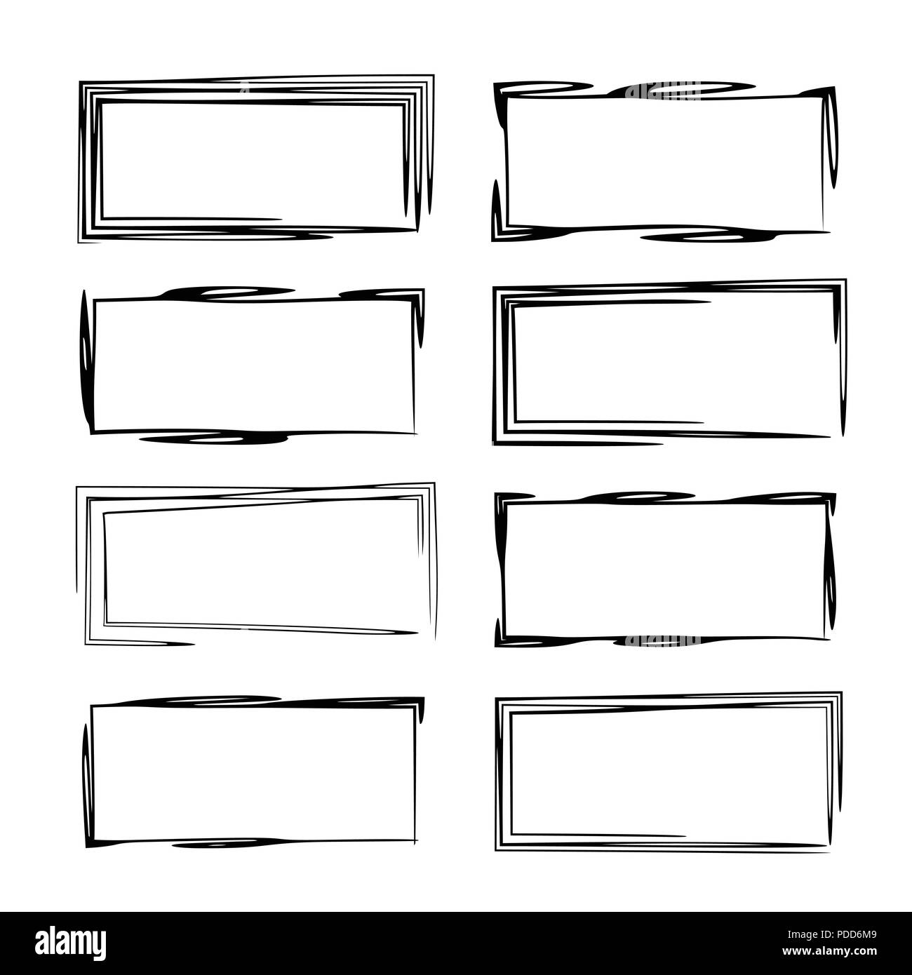 Set of black rectangle grunge frames. Geometric empty borders. Vector ...