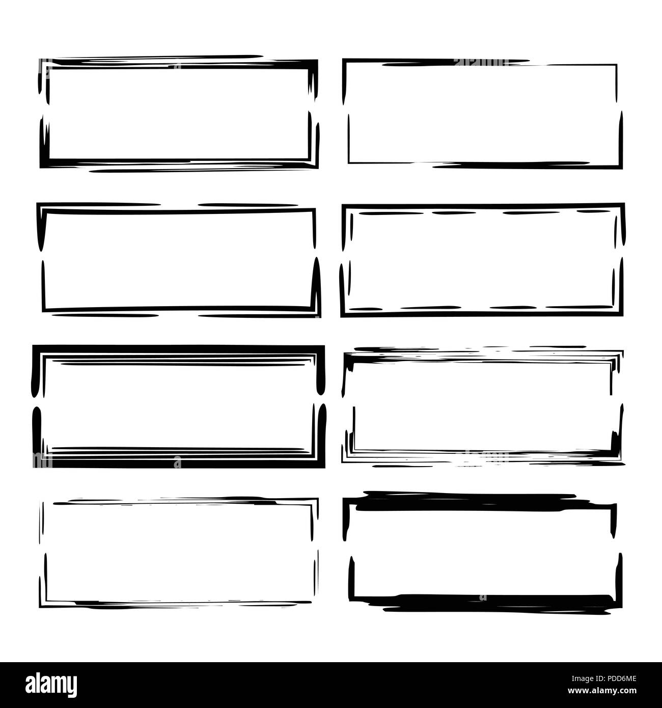 Set of black rectangle grunge frames. Geometric linear borders. Vector ...