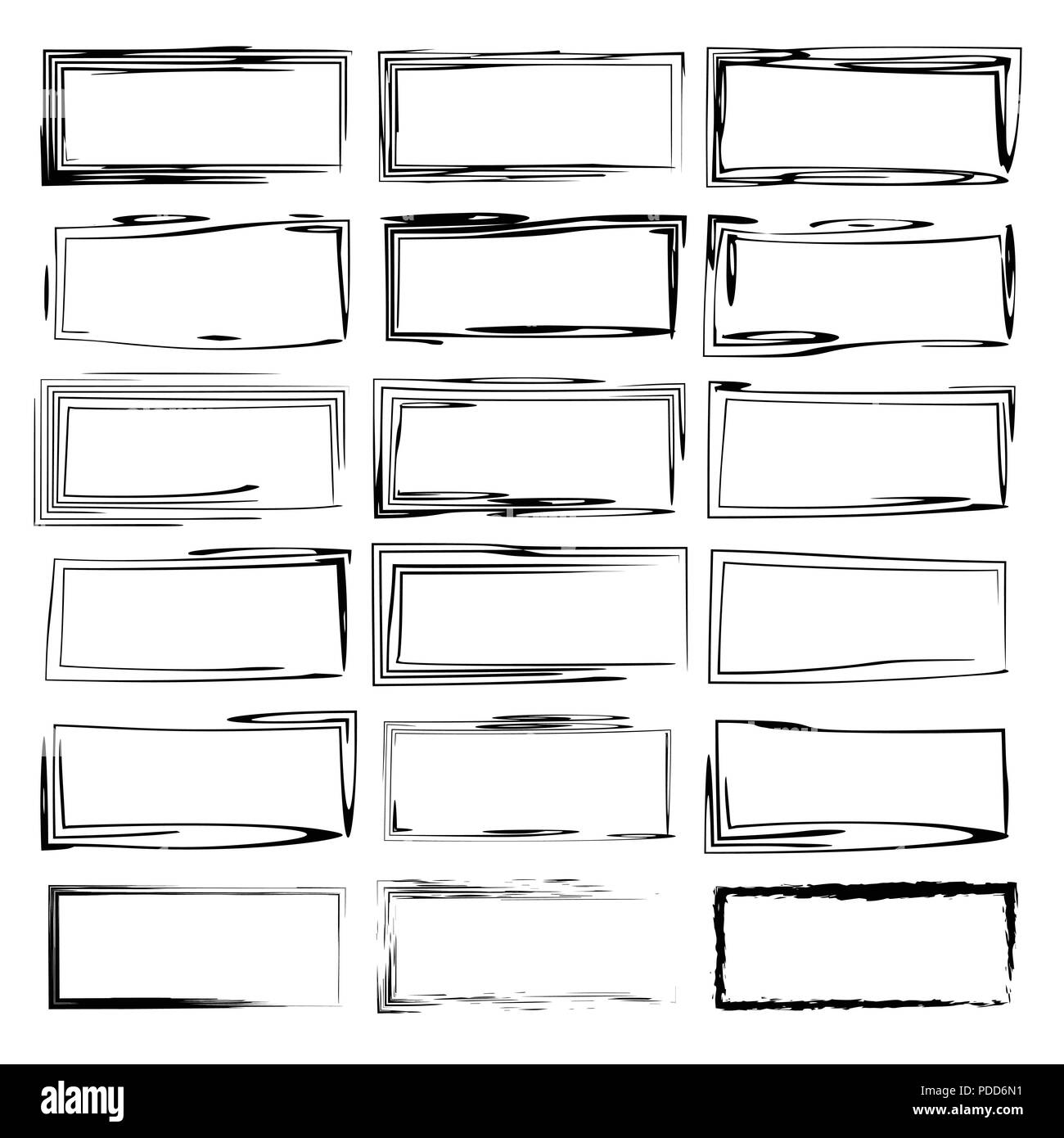 Set of black rectangle grunge frames. Geometric linear borders. Vector ...