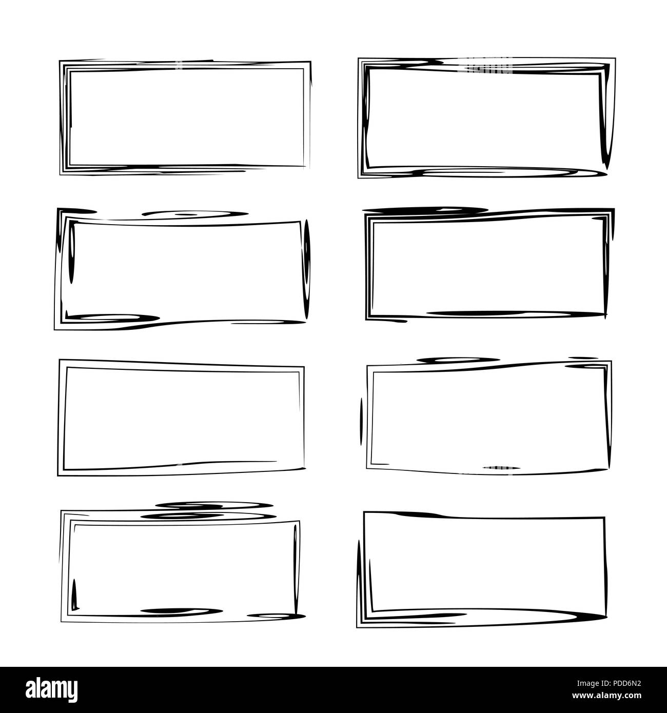 Set of black rectangle grunge frames. Geometric linear empty borders ...
