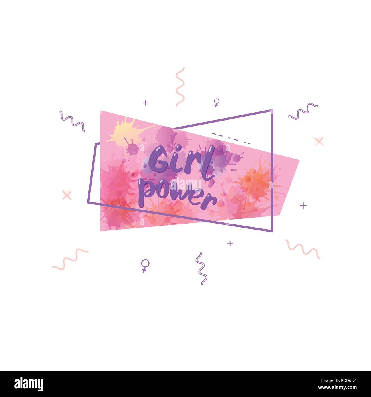 Girl Power composition with geometric banner. Handwritten lettering ...