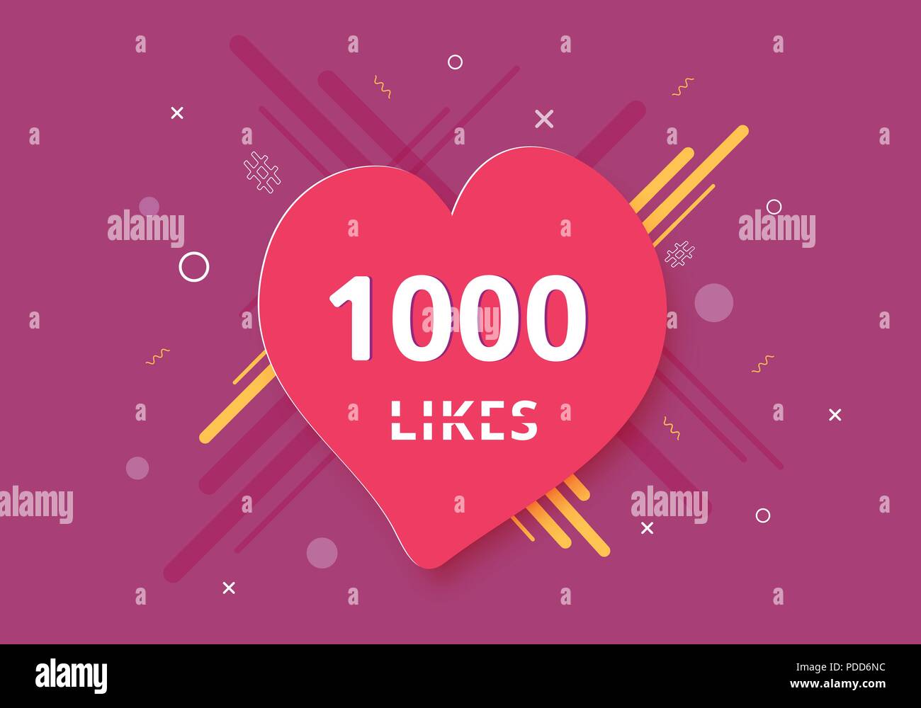 1000 likes banner with heart shape. Celebration 1k like card for social ...