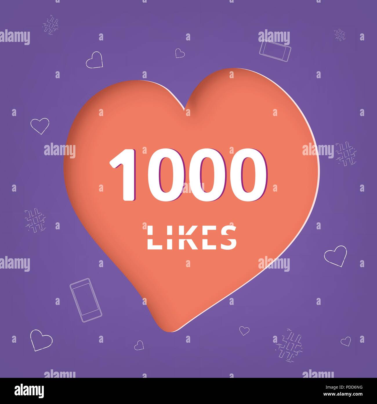 1000 likes banner with heart shape. Celebration 1k like card for social ...