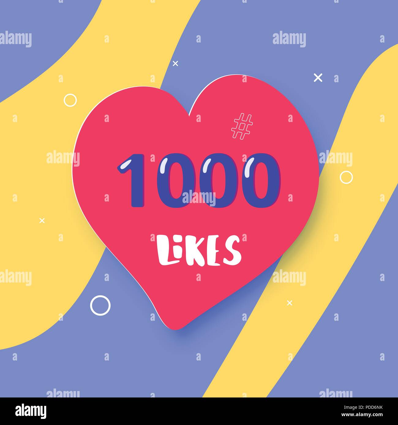1000 likes banner with heart shape. Celebration 1k like card for social ...